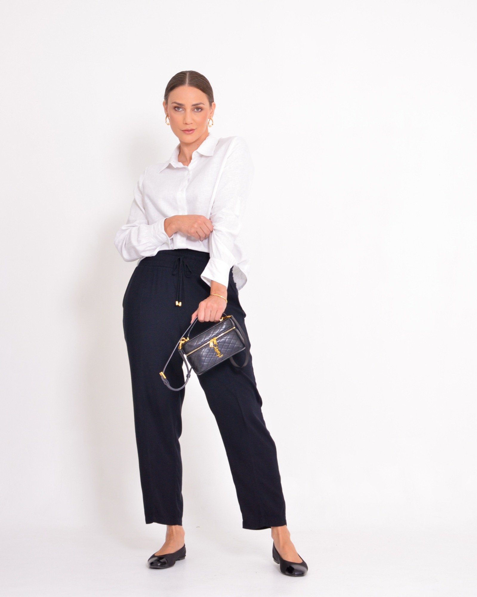 Camisa de Linho Branca Feminina com Textura e Manga Longa | MG8 Moda